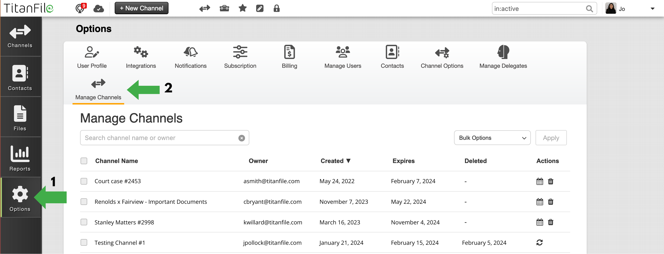Bulk options in Manage Channels – TitanFile Support
