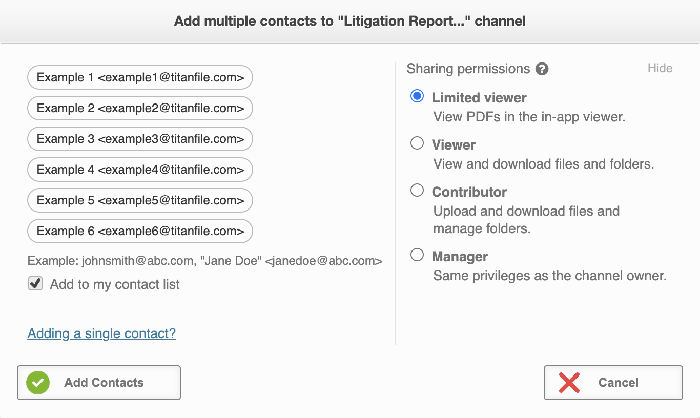 How to Add Multiple Contacts to a Channel – TitanFile Support